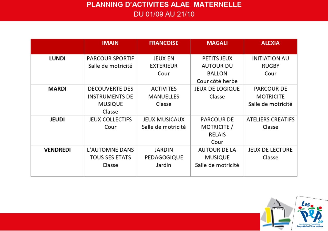 Planning des activités ALAE Latour-Bas-Elne - Mairie Latour Bas Elne